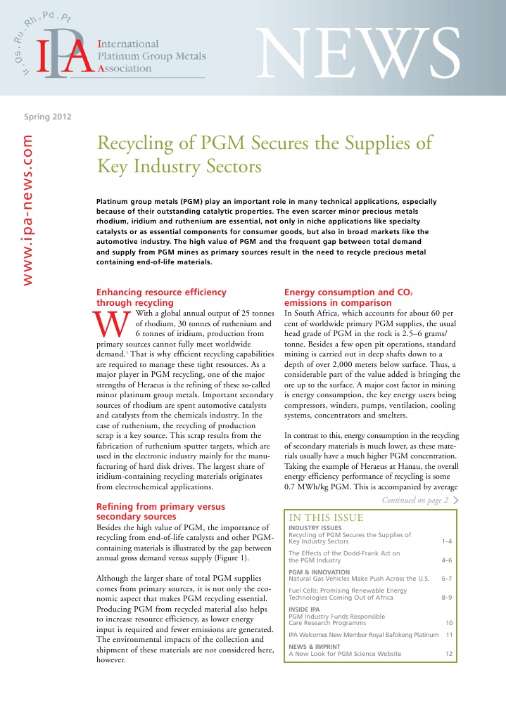 Recycling of PGM Secures The Supplies of Key Industry Sectors | PDF ...