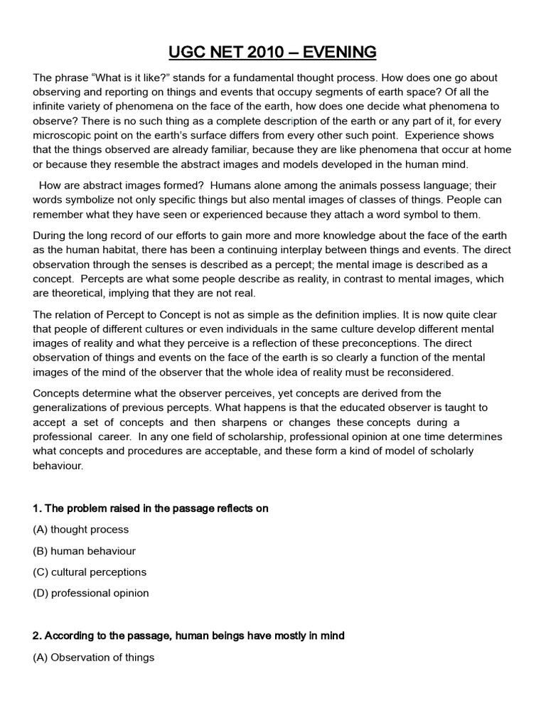 Reading ? Comprehension 2010 - 2 | PDF | Concept | Reality