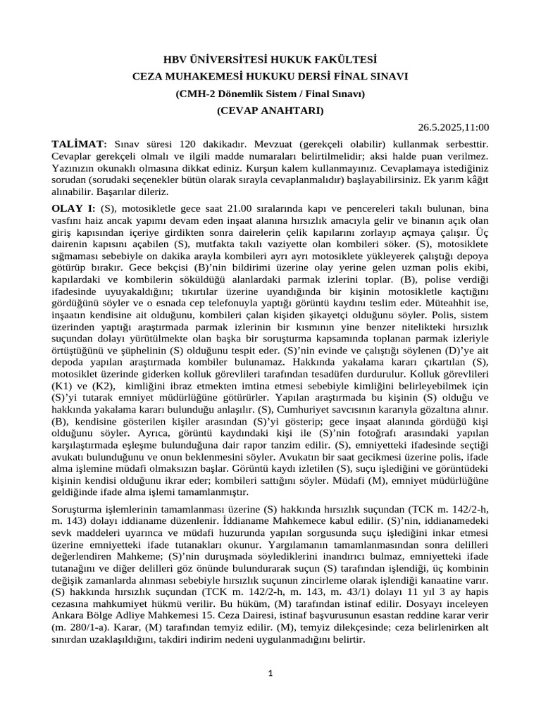 CMH-final,26.5.25-cevap anahtari,docx | PDF
