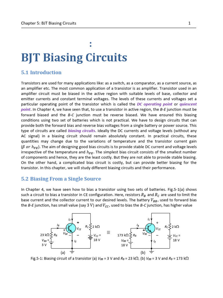 BJT Biasing Circuit Techniques | PDF | Bipolar Junction Transistor ...
