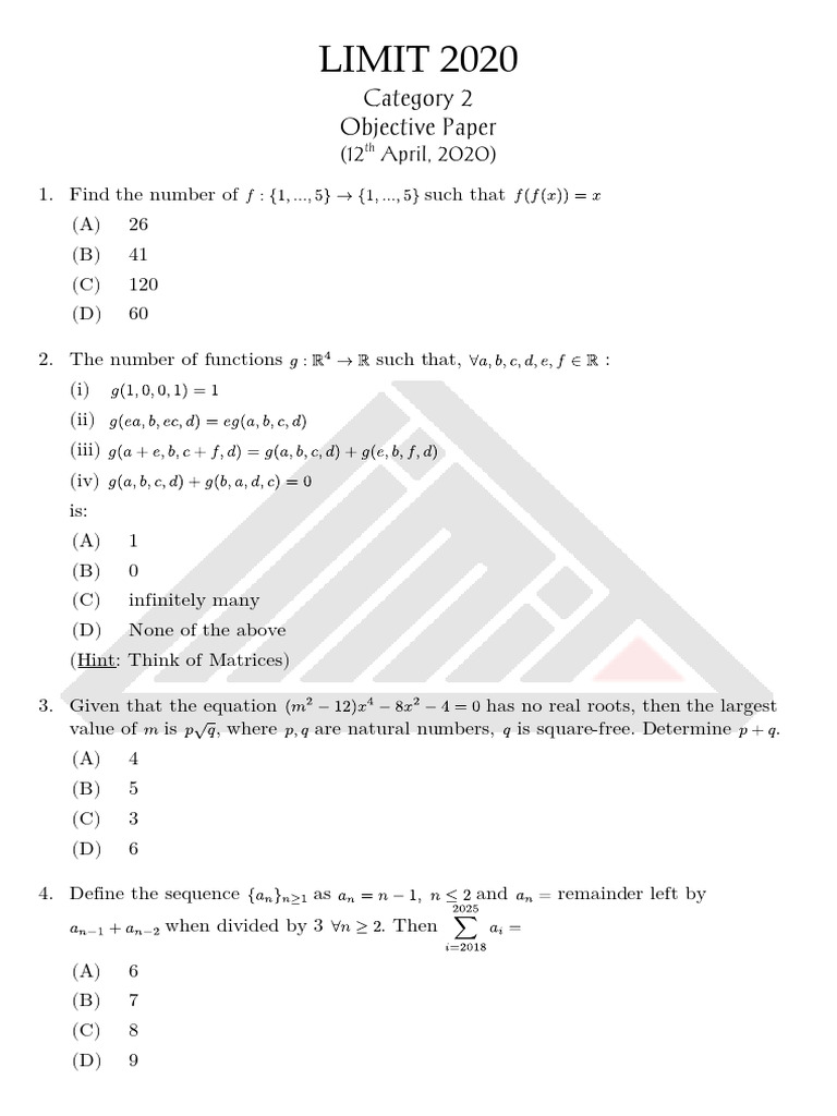 2020 Objective | PDF | Set (Mathematics) | Triangle