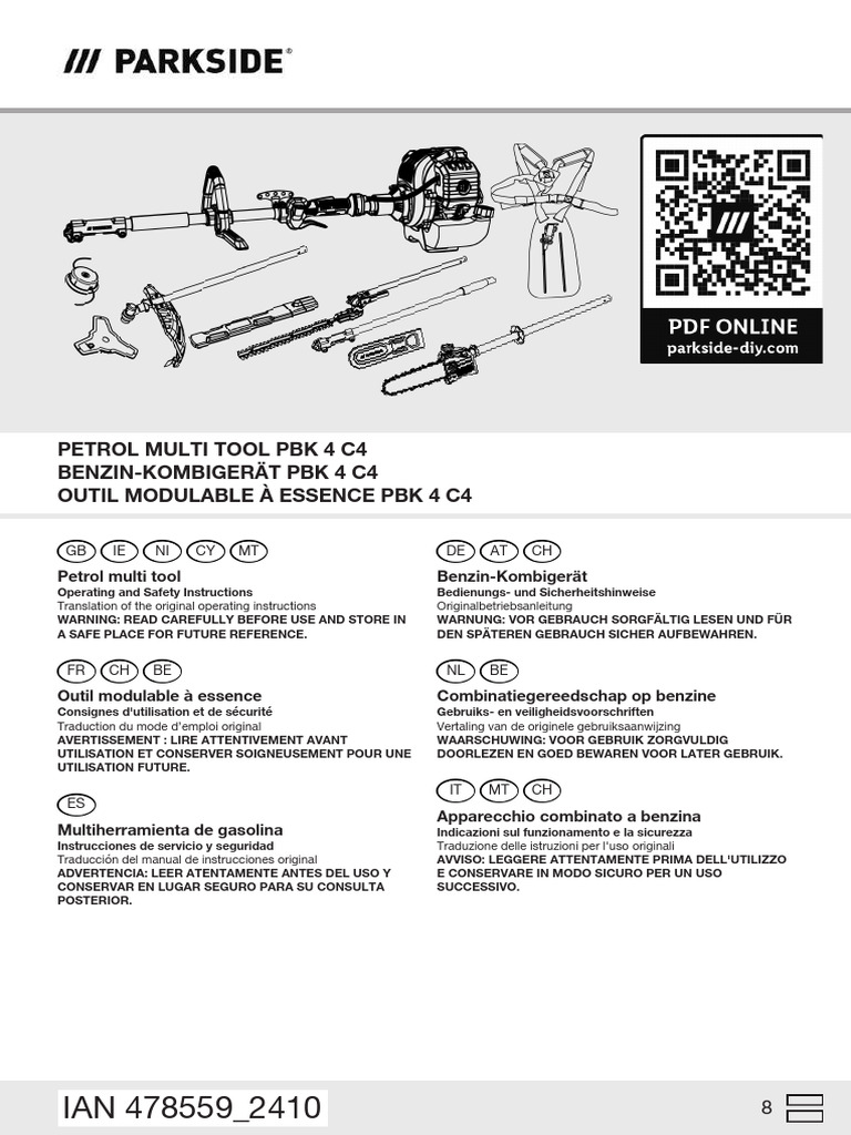 Petrol Multi Tool Operating Instructions | PDF | Screw