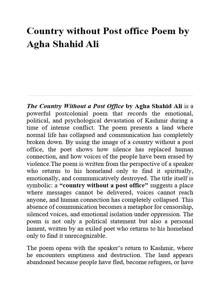 Country Without Post Office Poem | PDF