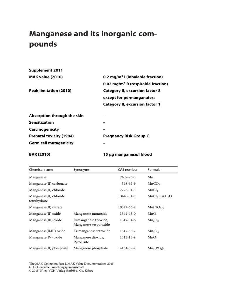 Manganese and Its Inorganic Compounds | PDF | Manganese | Dopamine