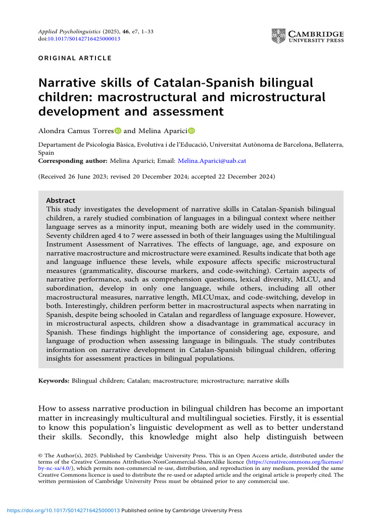 Catalan-Spanish Bilingual Children’s Narrative Skills | PDF ...