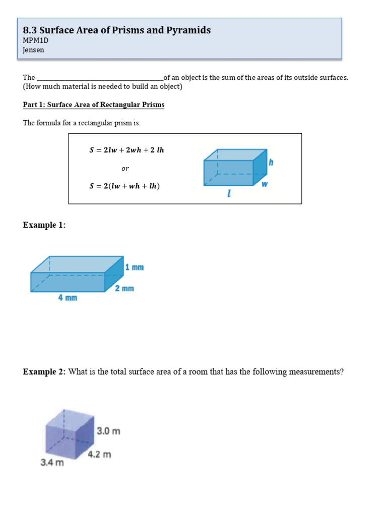 Surface Area of Prisms and Pyramids | PDF | Area | Euclidean Geometry