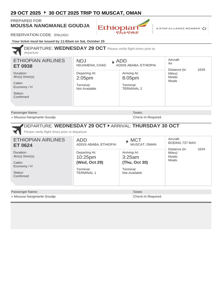 Travel Reservation October 29 for MOUSSA NANGMANLE GOUDJA | PDF | Civil ...