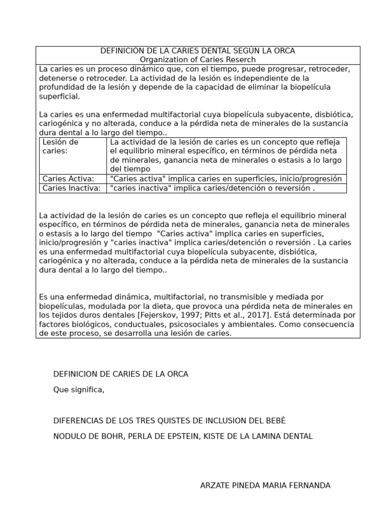 Definición de Caries Dental según ORCA | PDF