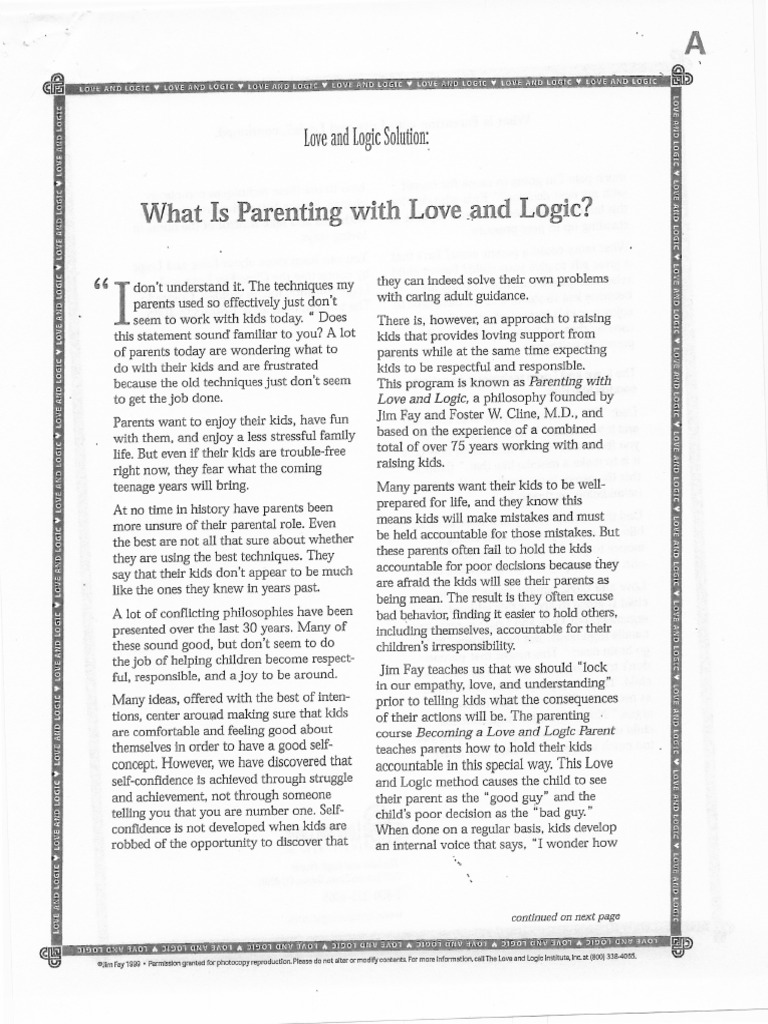 Parenting with Love and Logic Guide | PDF | Parenting | Psychological ...