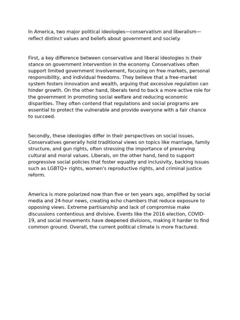 Conservatism vs. Liberalism in America | PDF