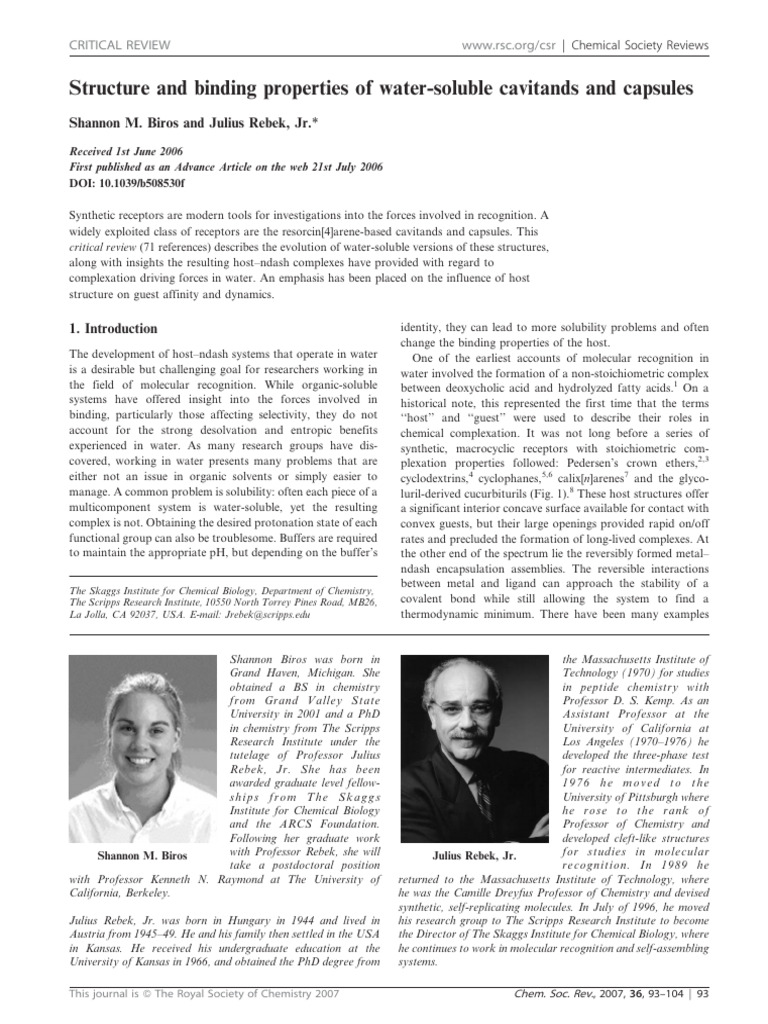 Structure and Binding Properties of Water-soluble Cavitands and Capsule ...
