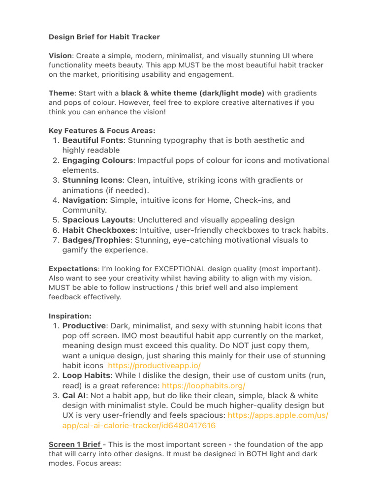 Design Brief for Habit Tracker | PDF | Usability | Icon (Computing)