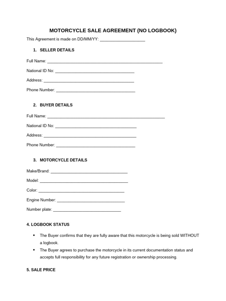 Motorcycle Sale Agreement (No Logbook)-2 | PDF