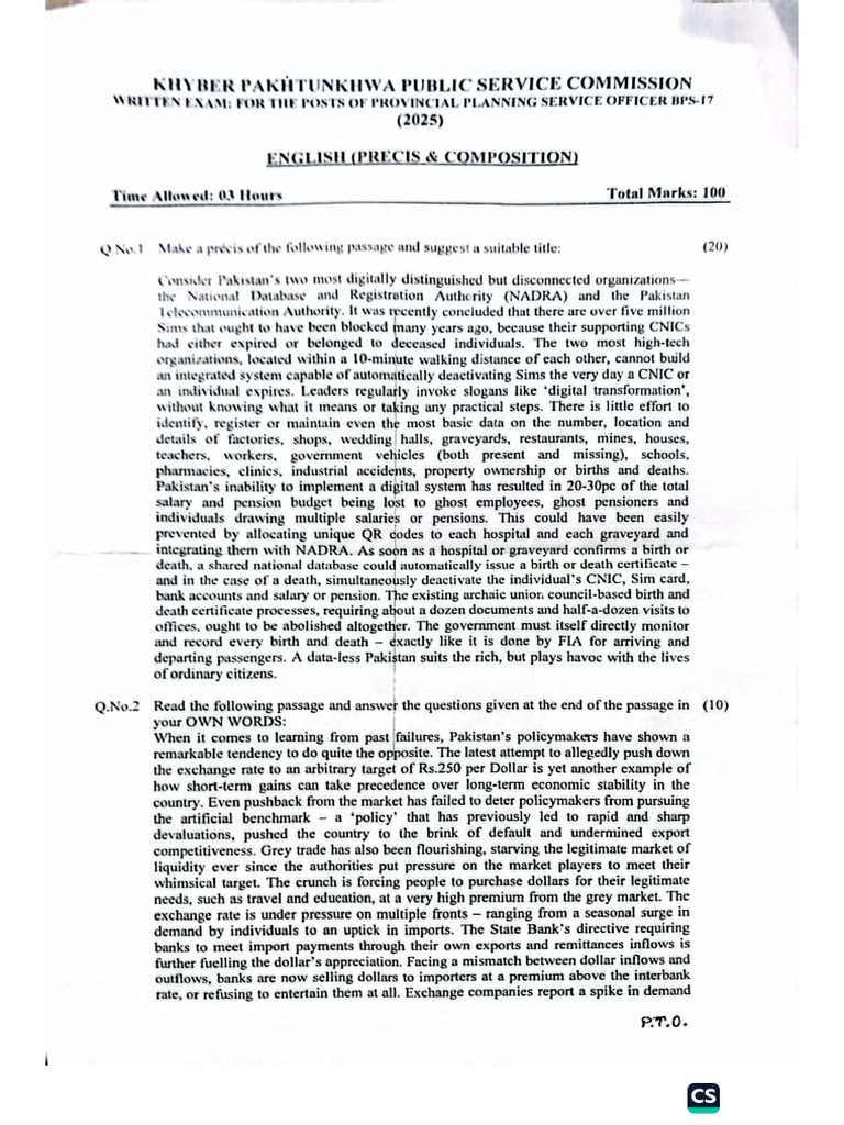 English Precis and Composition KP PPS-2025 | PDF