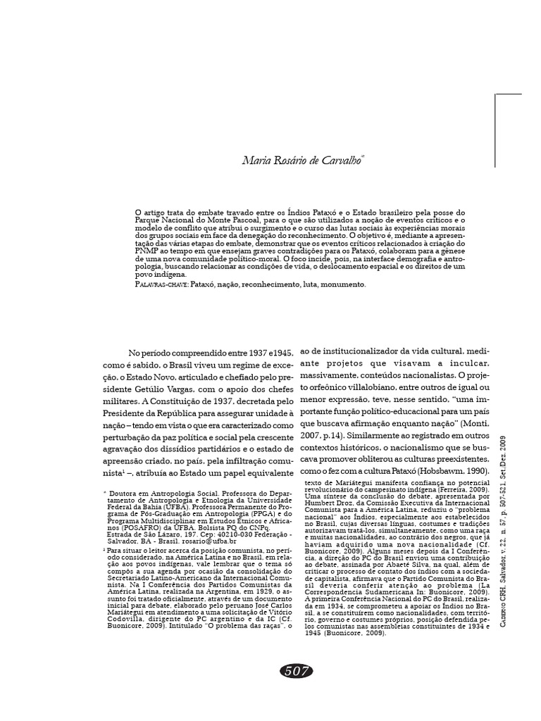 CARVALHO, Maria Rosário de. O Monte Pascoal, os ìndios Pataxó e a luta ...