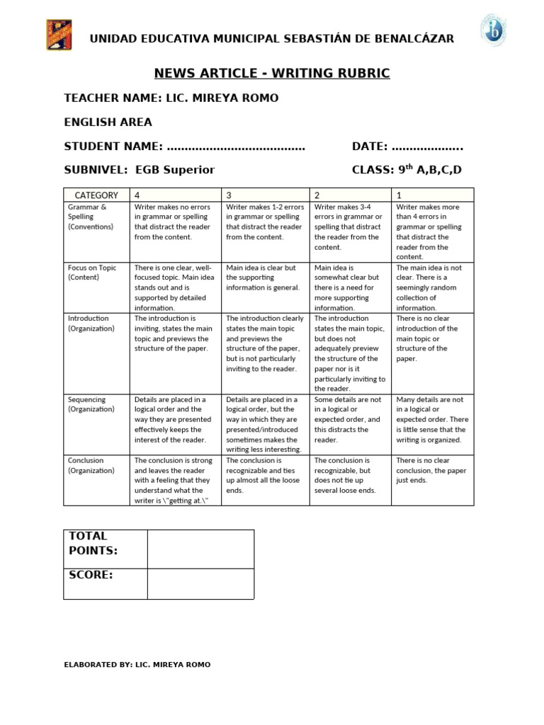 Rúbrica Inglés | PDF