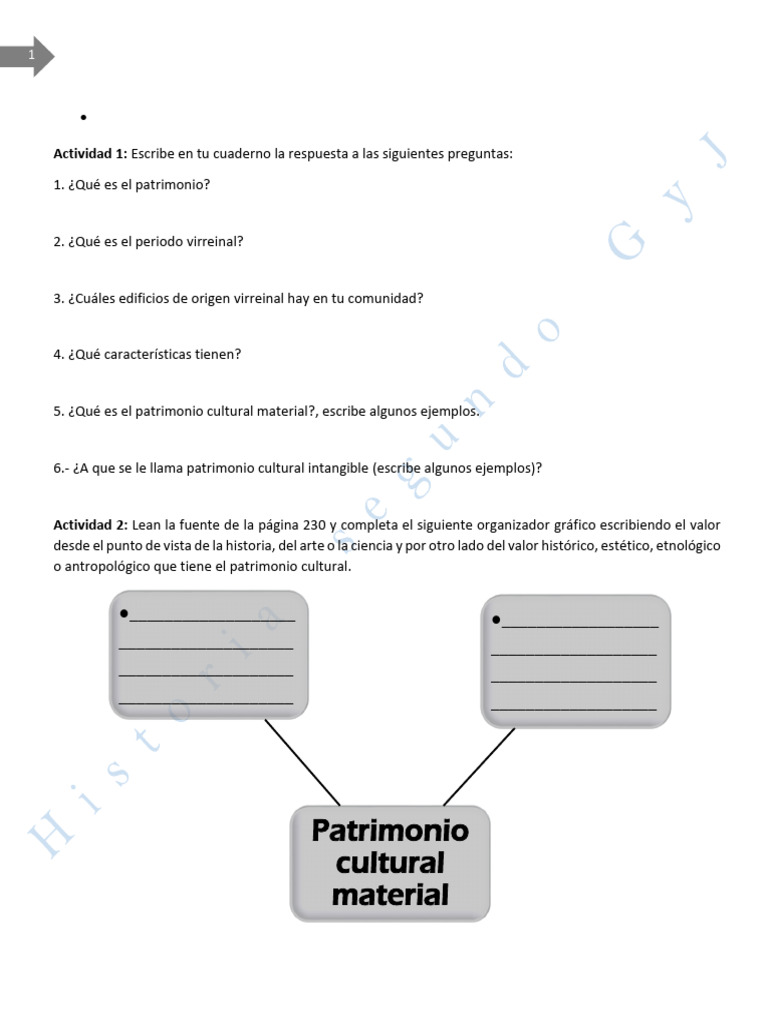 ACTIVIDADES DE HISTORIA SEGUNDO PATRIMONIO CULTURAL Y ARTISTICO para imprimir . | PDF ...