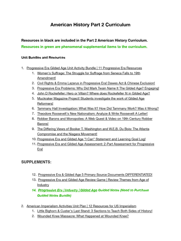 American History Curriculum Resources | PDF | Cold War | Progressive Era