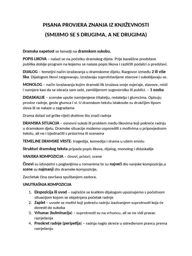 Pisana Provjera Znanja Iz Književnosti 2 | PDF