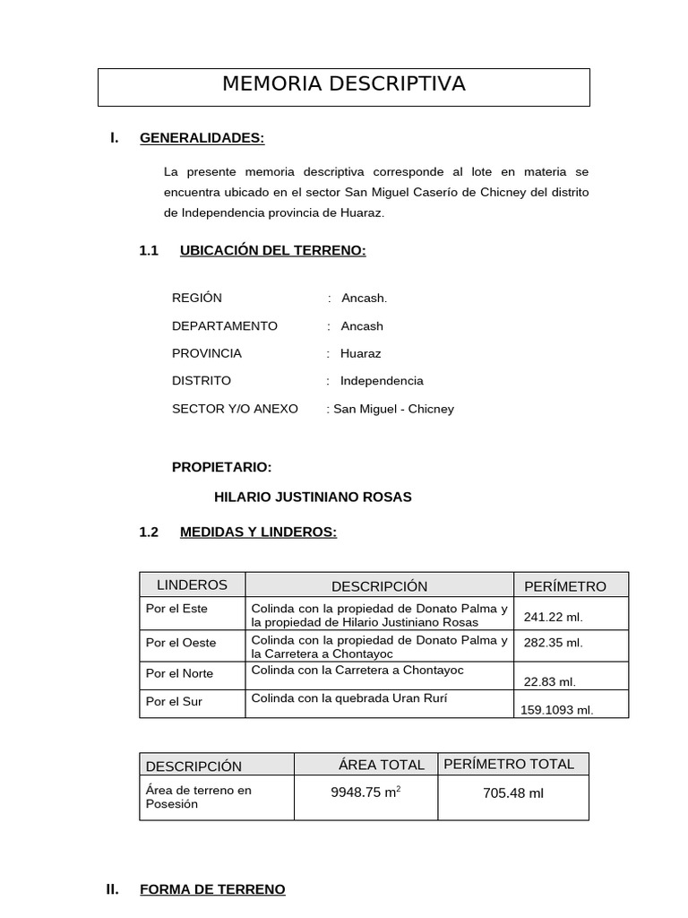 Memoria Descriptiva San Miguel LOTE 05_2 | PDF