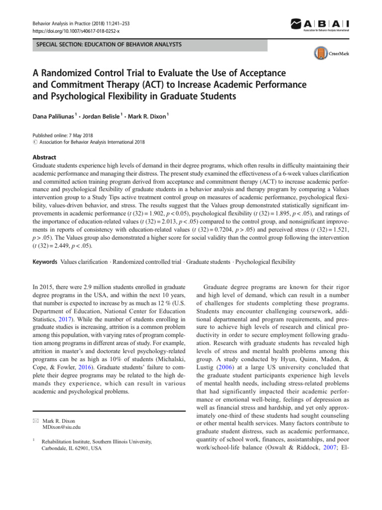 ACT control trial | PDF | Psychological Schools | Mental Health