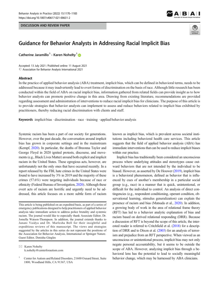 Addressing Racial Implicit Bias in ABA | PDF | Bias | Autism