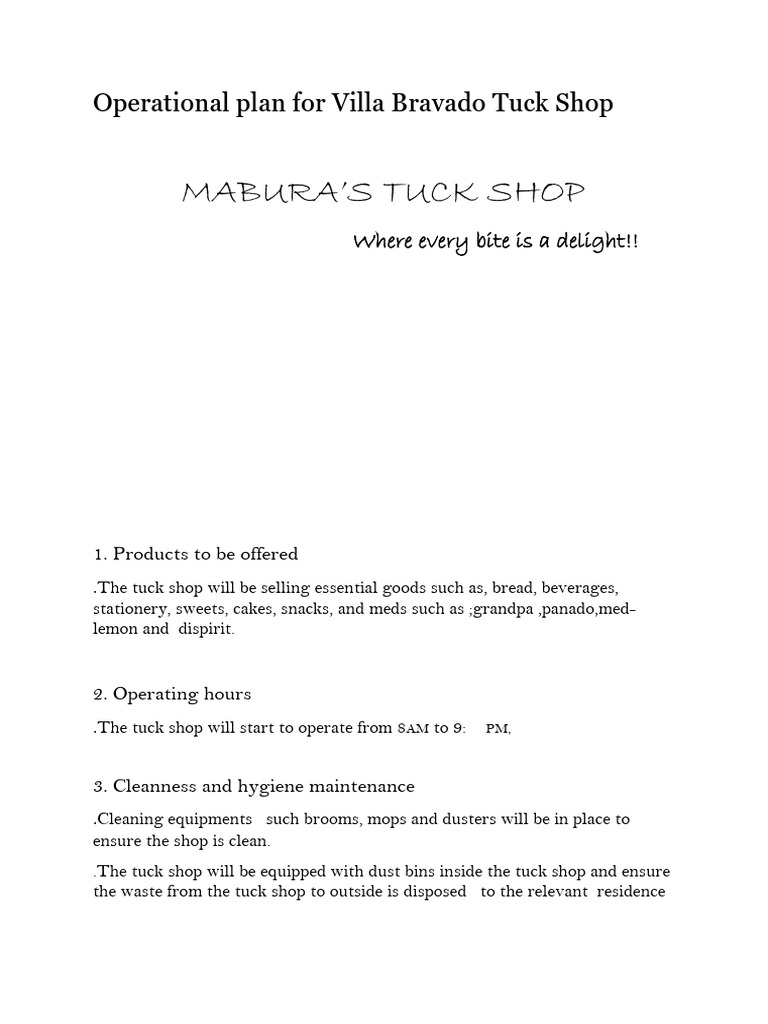 Operational Plan For Villa Bravado Tuck Shop | PDF | Service Level ...
