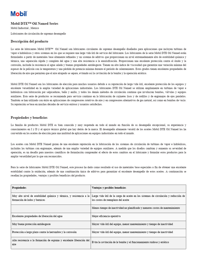 Aceite Mobil Dte Oil Extra Heavy | PDF | Lubricante | Rodamiento (Mecánico)