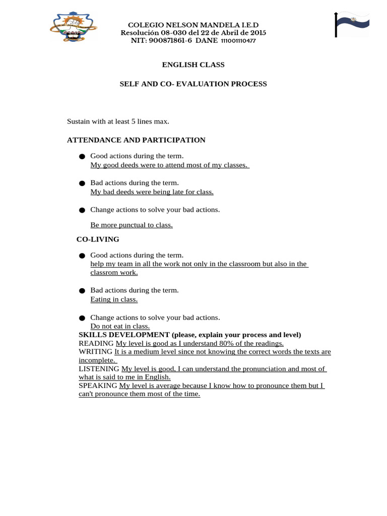 English Class Self-Evaluation Report | PDF | Linguistics | Human ...
