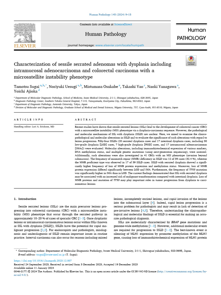 Dysplastic Sessile Serrated Adenomas Study | PDF | Colorectal Cancer ...