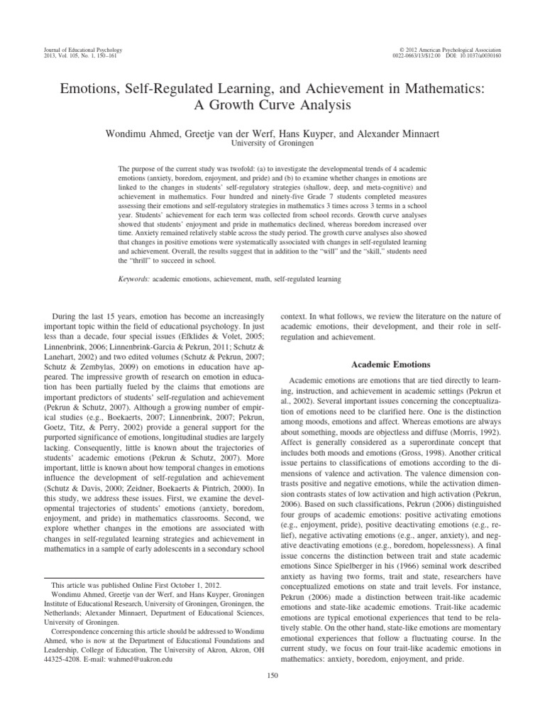 Emotions, Self-Regulated Learning, and Achievement in Mathematics A ...