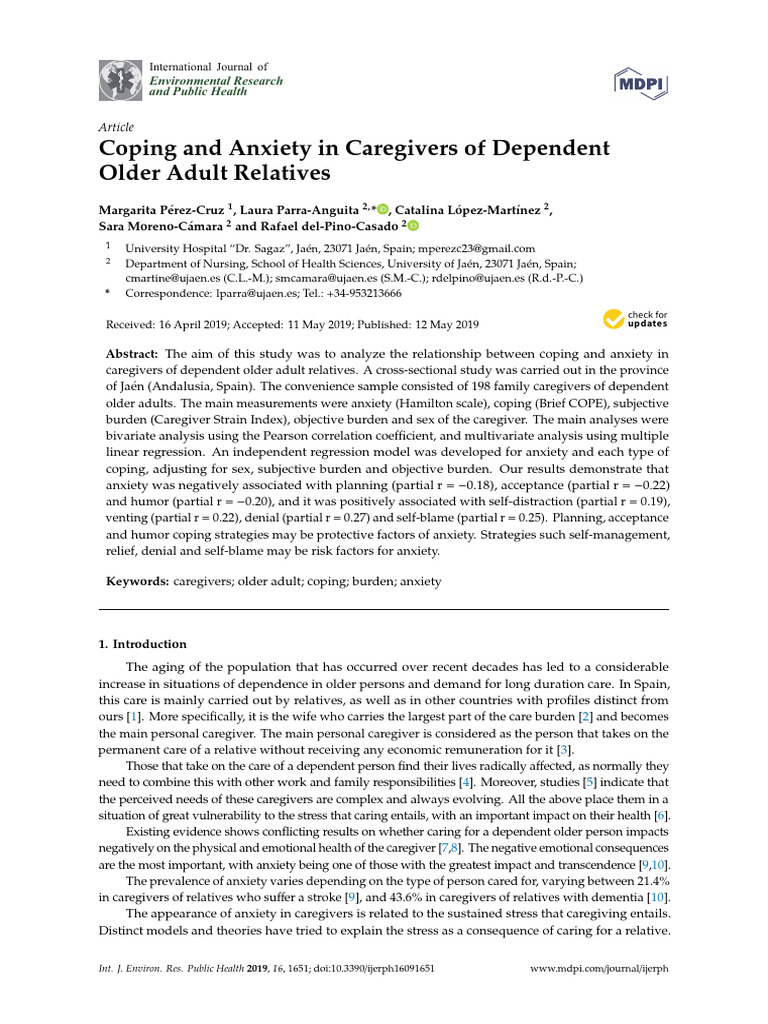 Coping and Anxiety in Caregivers of Dependent Older Adult Relatives ...
