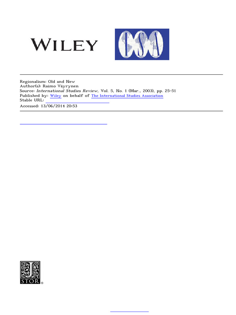 Aula 02 - Regionalism Old and New - Vayrynen | PDF | Externality | Globalization