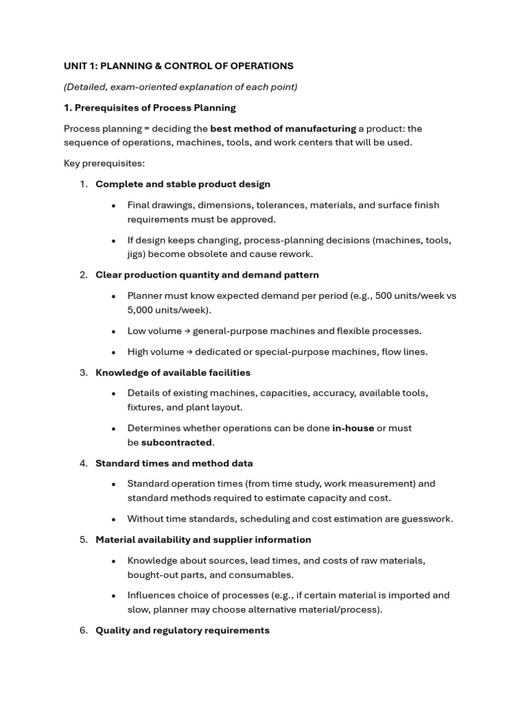 Planning and Control of Operation | PDF