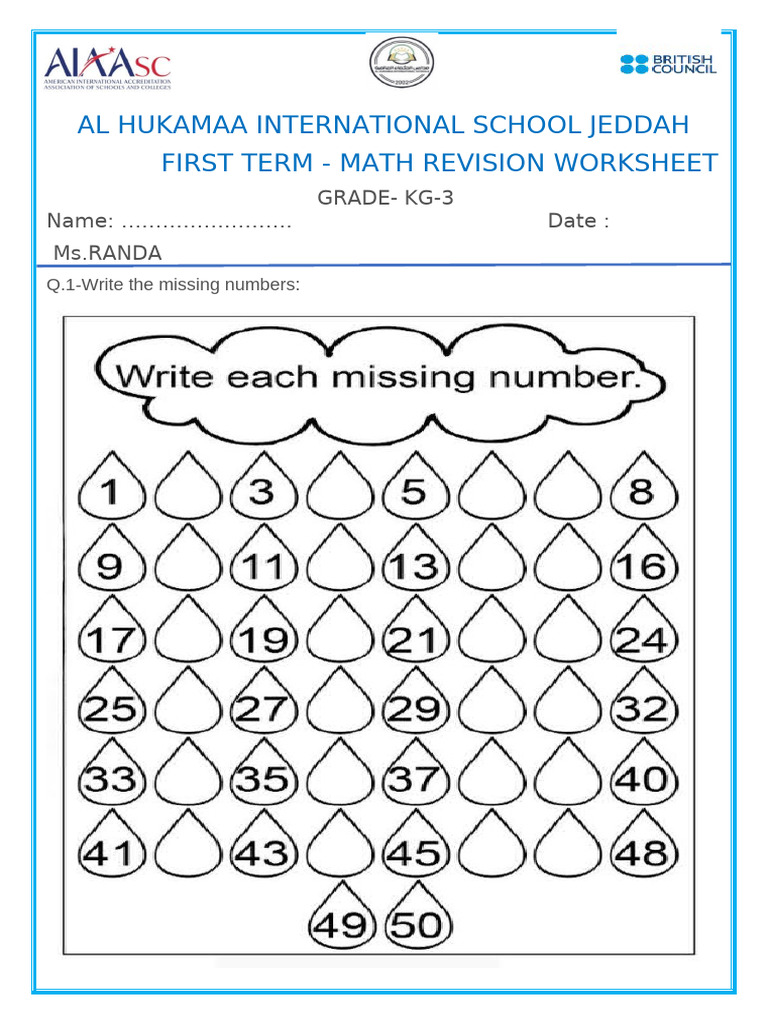 KG-3 Math Revision Worksheet Jeddah | PDF