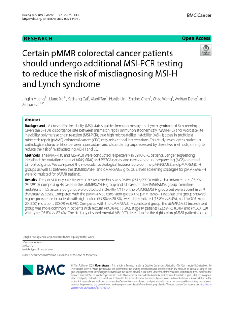 Certain PMMR Colorectal Cancer Patients Should Undergo Additional MSI ...