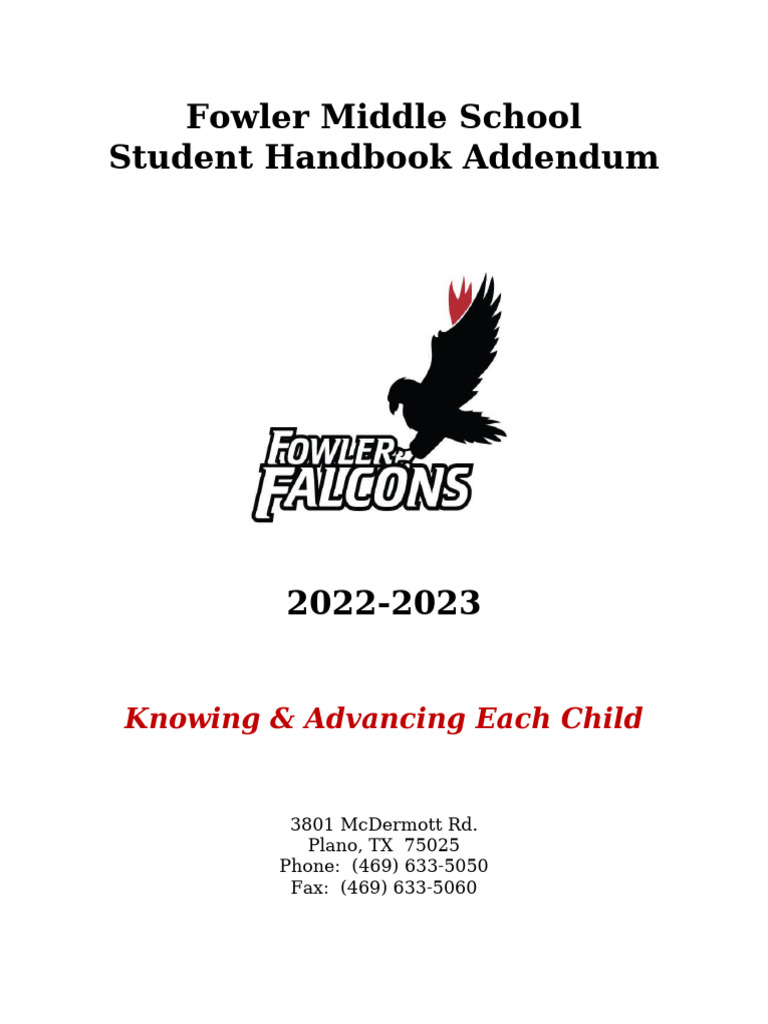 2022 2023 Fms Student Handbook Addendum (Revised 08-01-22) | PDF | Teachers