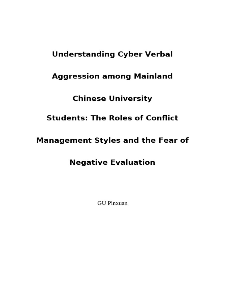 Understanding Cyber Verbal Aggression Among Chinese Mainland Students ...