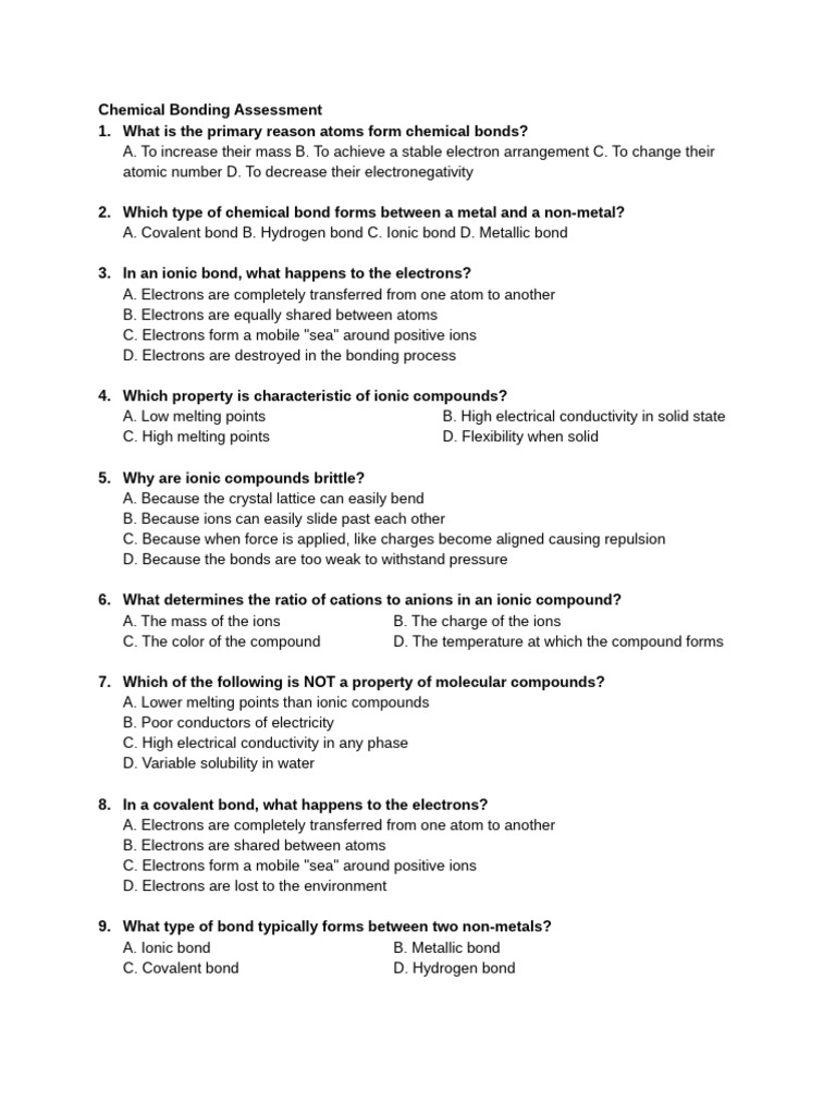 MCQs - Chemical Bonding | PDF | Chemical Bond | Chemical Compounds