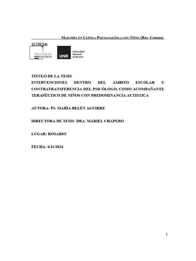 TESIS. Aguirre María Belén. 4 de Noviembre de 2024 | PDF | Autismo ...