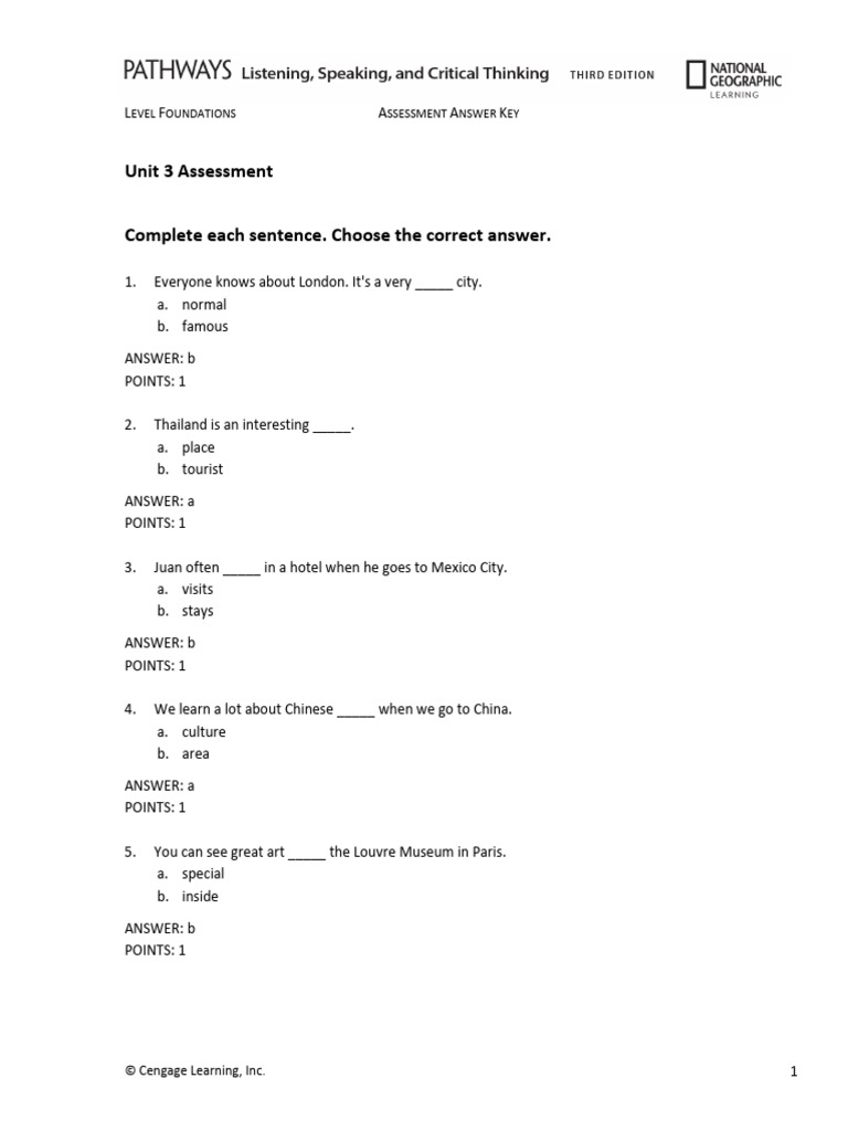 Level Foundations Assessment Key | PDF