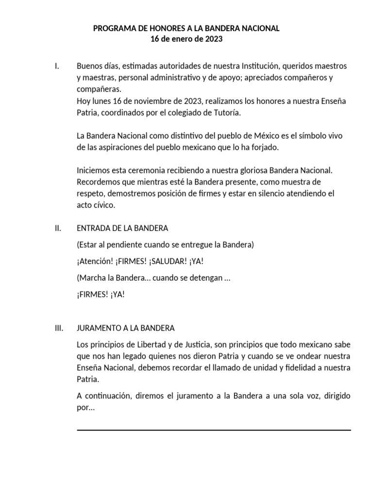 Programa de Honores a La Bandera Nacional | PDF