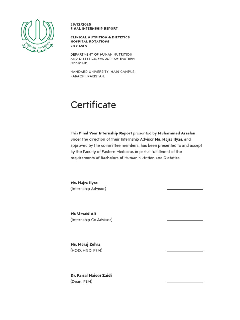 Final Internship Report Muhammad Arsalan | PDF | Body Mass Index | Nutrition