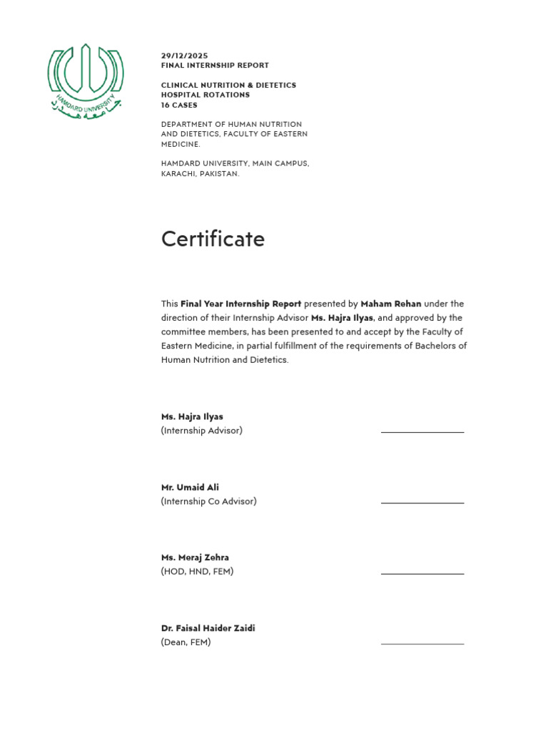 Final Internship Report Maham | PDF | Medical Specialties