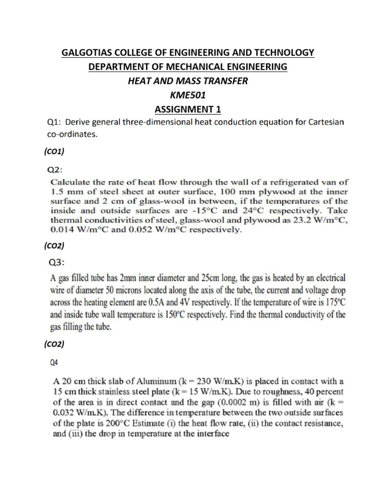 Heat and Mass Transfer Assignment KME501 | PDF