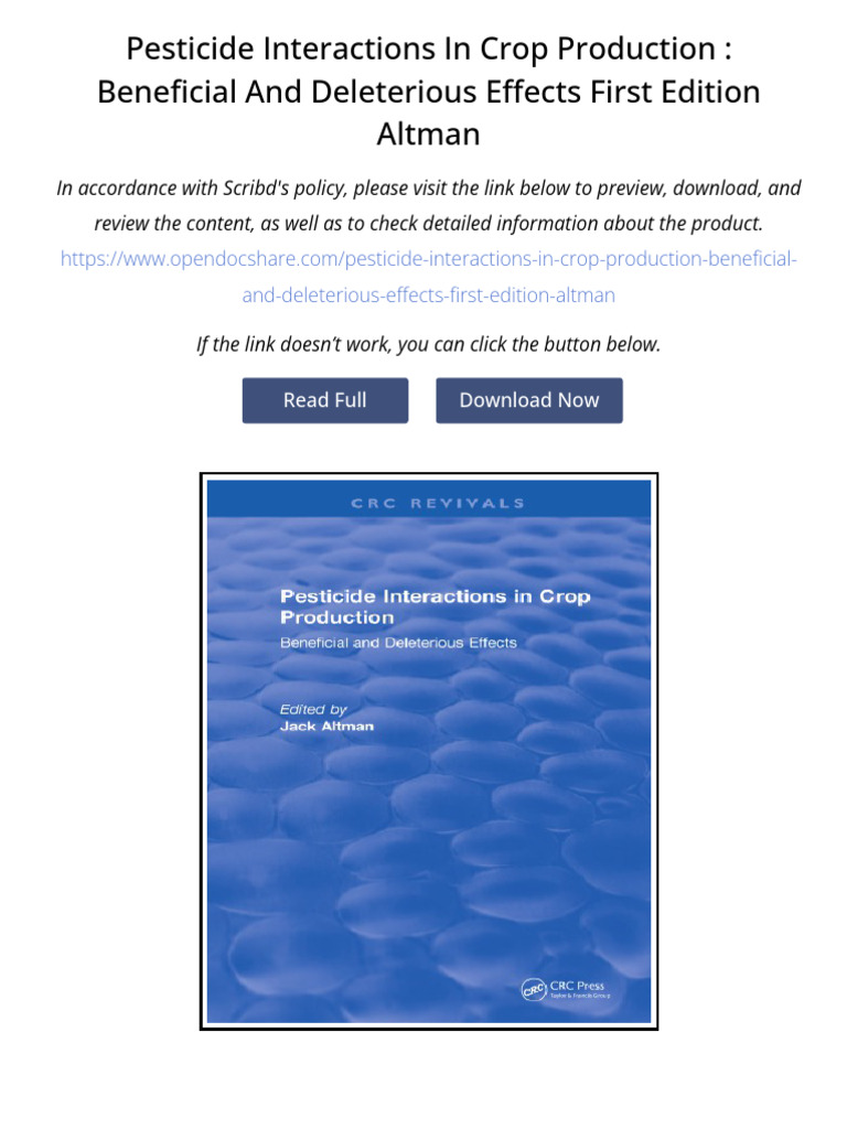 Pesticide Interactions in Crop Production : Beneficial and Deleterious ...