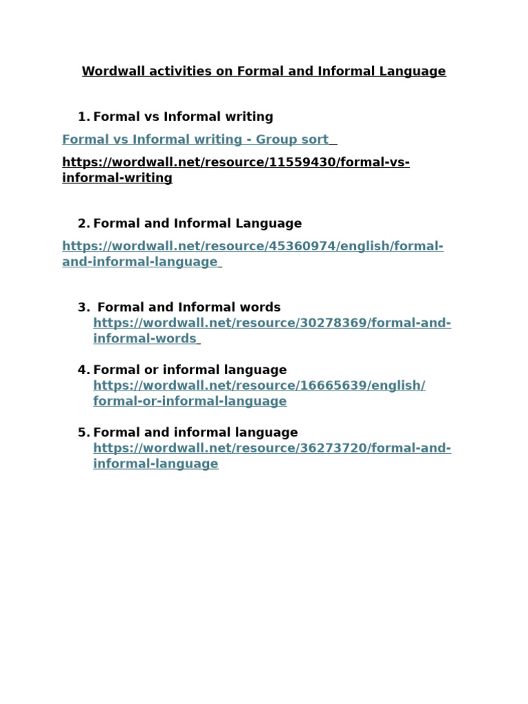 Formal vs Informal Language Activities | PDF