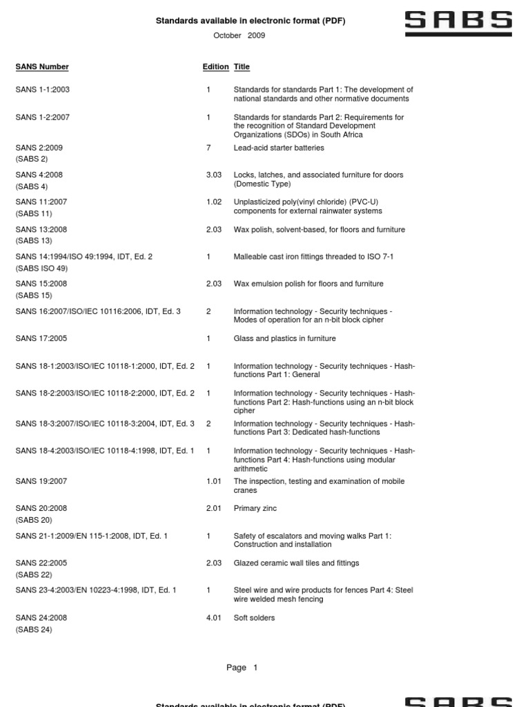 Sabs & Sans List of Codes | PDF | Electromagnetic Compatibility ...