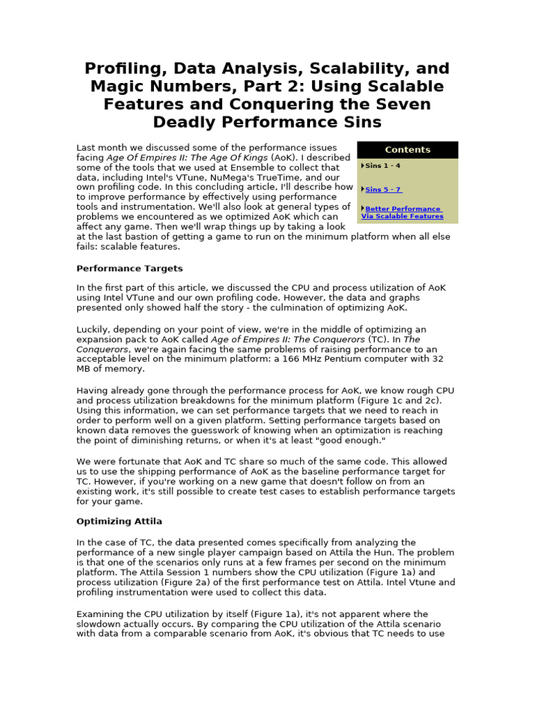 Gamasutra - Profiling, Data Analysis, Scalability, & Magic Numbers Part 2 | PDF | Program ...