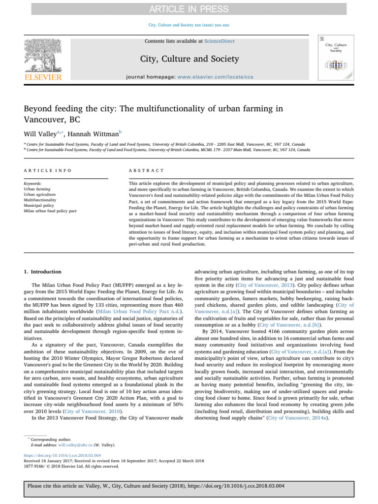 Beyond Feeding the City- The Multifunctionality of Urban Farming in ...